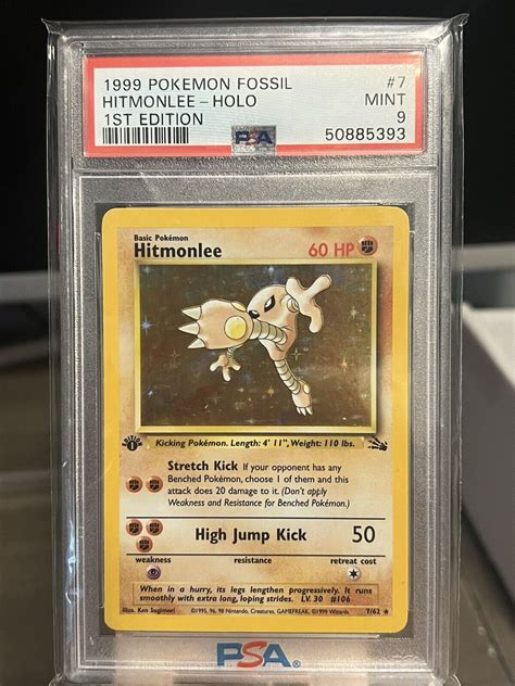 1999 Pokemon Card Game Fossil 1st Edition Hitmonlee Holo 762 Psa 9 Ebay