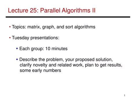 Ppt Lecture 25 Parallel Algorithms Ii Powerpoint Presentation Free
