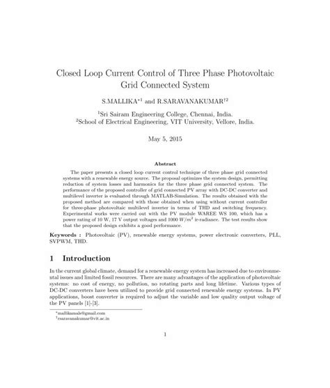 Pdf Closed Loop Current Control Of Three Phase Photovoltaic Grid