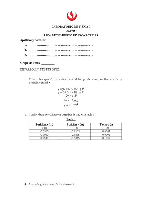 Reporte del laboratorio de fisica LABORATORIO DE FÍSICA I MA466