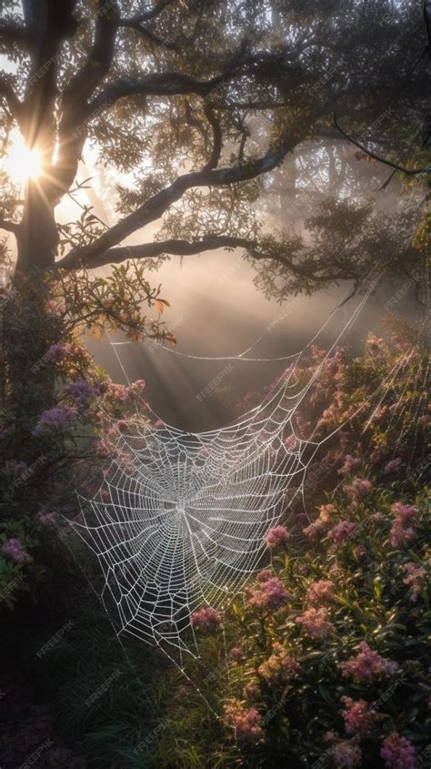 Premium Ai Image A Spider Web In A Foggy Forest
