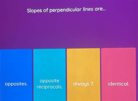 solved slopes of perpendicular lines are opposite opposites always