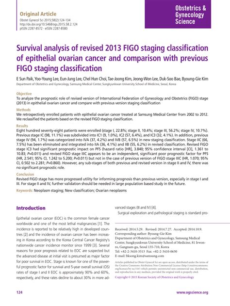 Pdf Survival Analysis Of Revised 2013 Figo Staging Classification Of