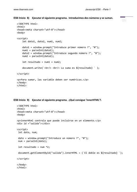 Javascript Es6 Ejercicios Resueltos Parte 1 Pdf