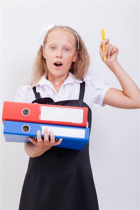 Schoolgirl With Folders Stock Image Image Of Portrait 58456529