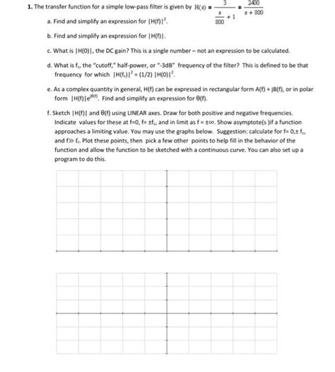 Solved 1 The Transfer Function For A Simple Low Pass Filter