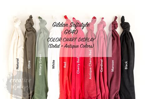 Gildan Softstyle Color Chart Display G640 Solid Colors Knotted T