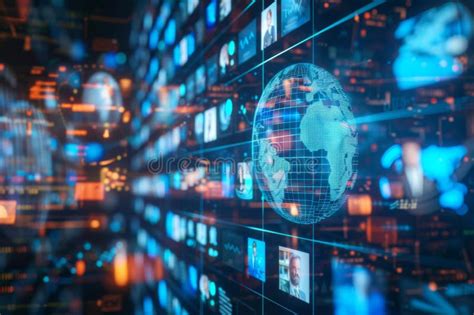 High Tech Control Room With Digital Screens Displaying Global Data