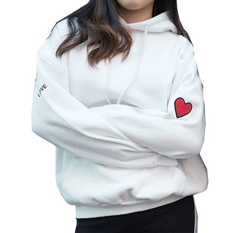Fashion Women Chic Hoodies Love Heart Embroidery Winter Sweatshirt