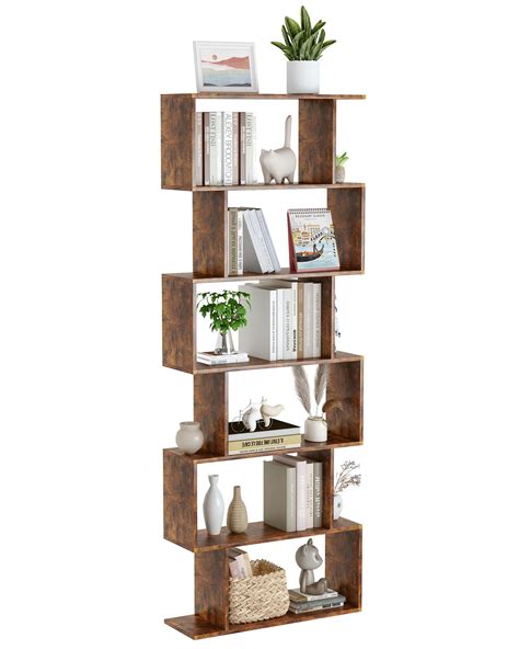 Yusong Geometric Bookcase Bookshelf 6 Tier S Shaped Book Shelves For
