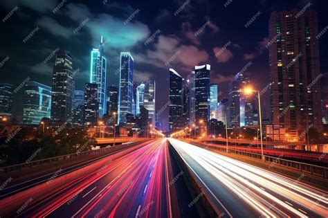 Premium Ai Image Ai Generative A Dynamic Cityscape At Night With Streaks Of Light From Passing