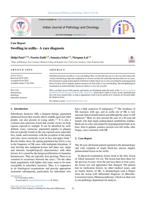 Pdf Swelling In Axilla A Rare Diagnosis