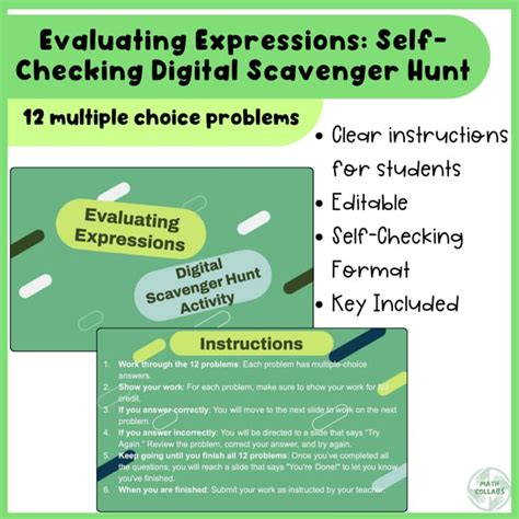 Evaluating Expressions Scavenger Hunt Activity Print And Digital Versions