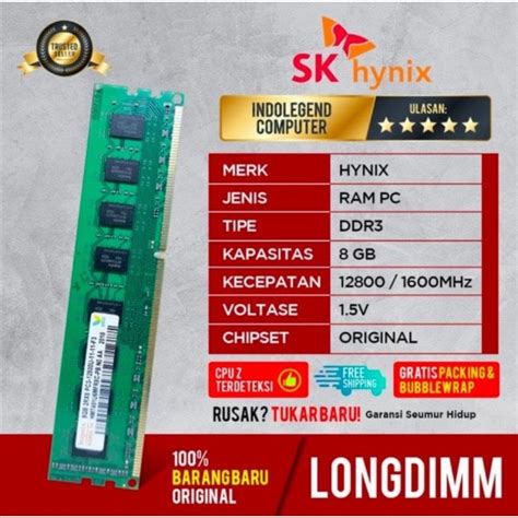 Jual Ram Hynix Longdim Ddr3 8gb Pc12800 Shopee Indonesia