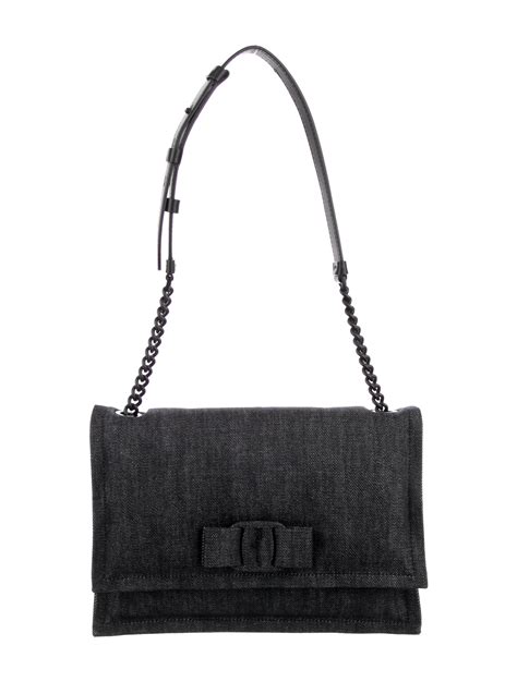 Salvatore Ferragamo Denim Chain Link Shoulder Bag Blue Shoulder Bags