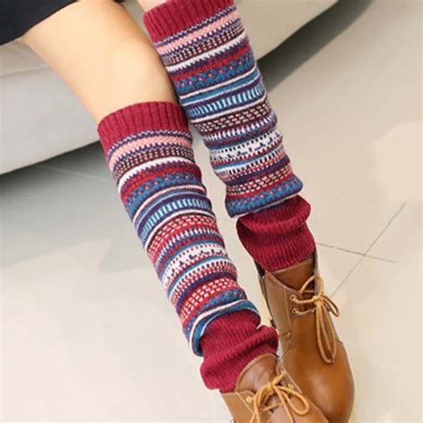 Women Winter Leg Warmers Elegant Over Knee Long Knit Cover Patchwork