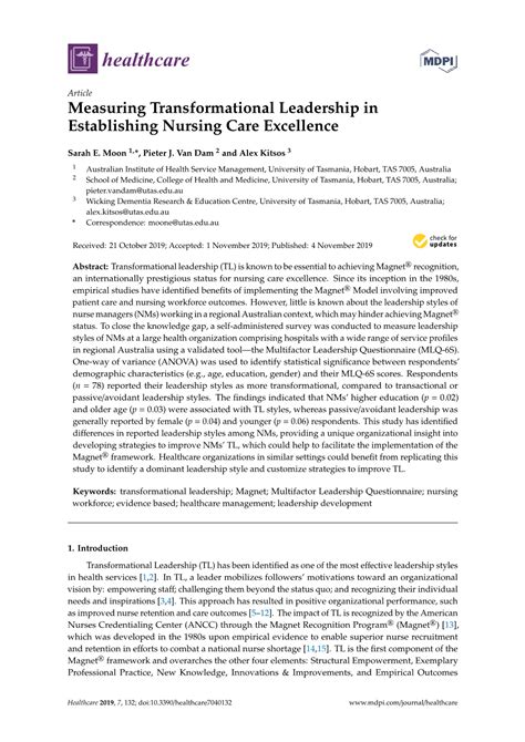 Measuring Transformational Leadership In Establishing Nursing Care