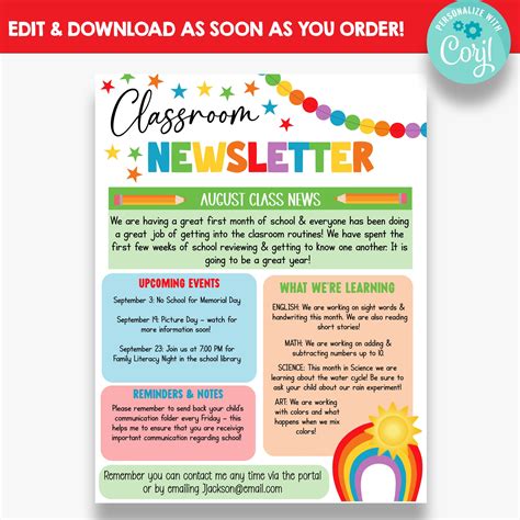 Elementary Classroom Newsletter Newsletter Jc Ellis Elementary