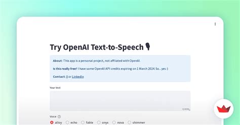 Openai Text To Speech Free Demo Show The Community Streamlit