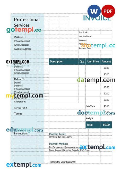 Professional Services Invoice Fake Template In Word And Pdf Format