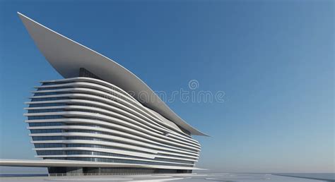 Futuristic Building With A Sleek Aerodynamic Design Featuring Curved