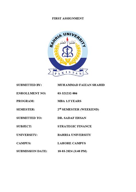 Strategic Finance Assignment 1 First Assignment Submitted By