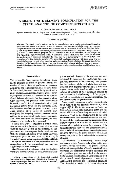 Pdf A Mixed Finite Element Formulation For The Stress Analysis Of Composite Structures