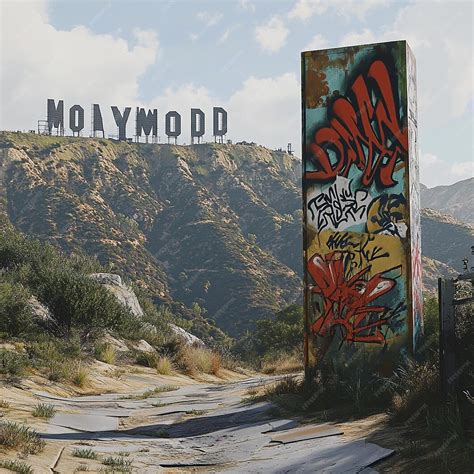 Closeup Of Graffiti On The Hollywood Sign Premium Ai Generated Image