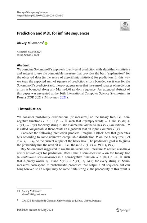 Pdf Prediction And Mdl For Infinite Sequences