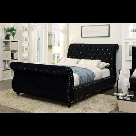 Noella Fabric Wood Tufted Sleigh Bed By Furniture Of America