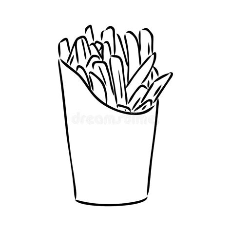 French Fries Flying To Paper Box Sketch Style Hand Drawn Illustration
