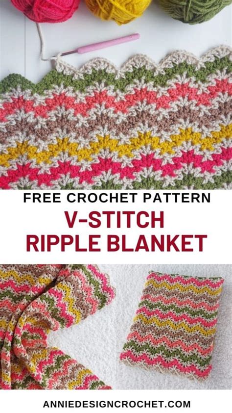 V Stitch Ripple Crochet Baby Blanket Free Pattern Annie Design Crochet