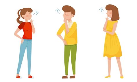 Premium Vector People Characters Standing With Thoughtful Expression