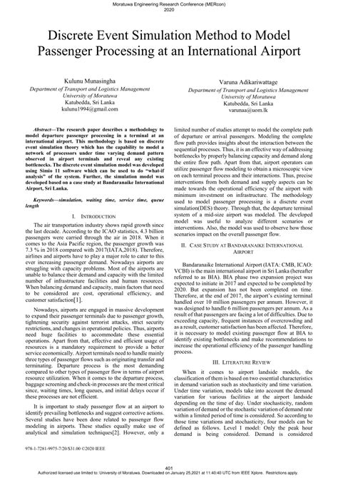 Pdf Discrete Event Simulation Method To Model Passenger Processing At An International Airport