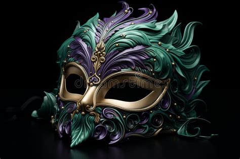 Purple And Green Carnival Mask With Feathers Stock Illustration