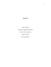 BHF 1 Docx 1 Health Care Name Of Babe Department Institutional Affiliation Course Code