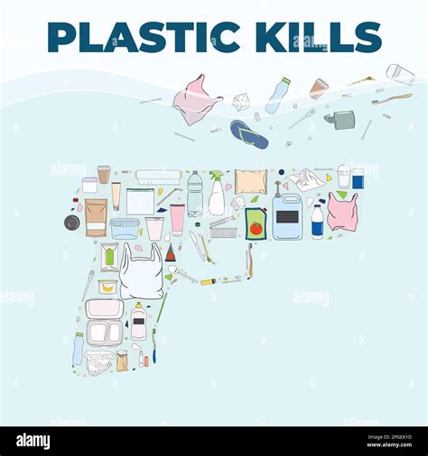 Plastic Trash In A Gun Shaped Plastic Kills Poster Marine Ocean Coastal Pollution Global