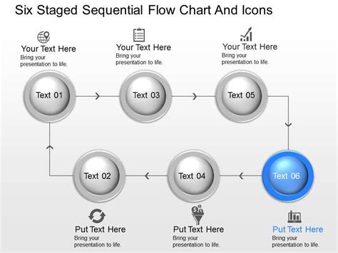 Hb Six Staged Sequential Flow Chart And Icons Powerpoint Template