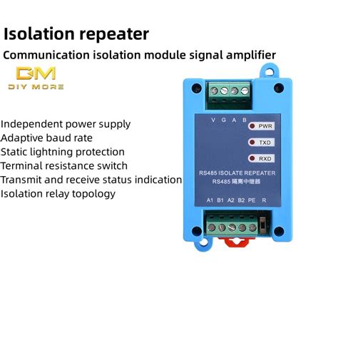 Diymore Dc12 36v Rs485 แยก Repeater Hub Hub 2 พอร์ตการสื่อสารแยกโมดูลสัญญาณเครื่องขยายเสียง