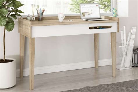 Oak Home Office Desk With White Edging And Storage Compartment Giru