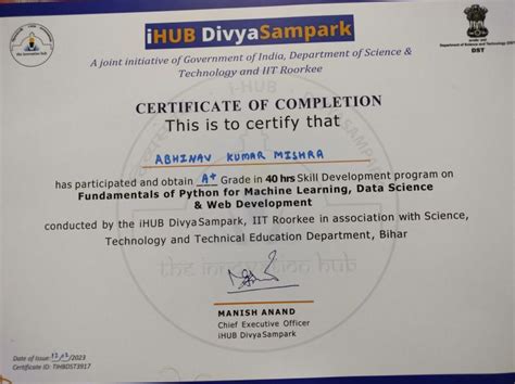 Completed Python Course By Ihub Divya Sampark Abhinav Mishra Posted