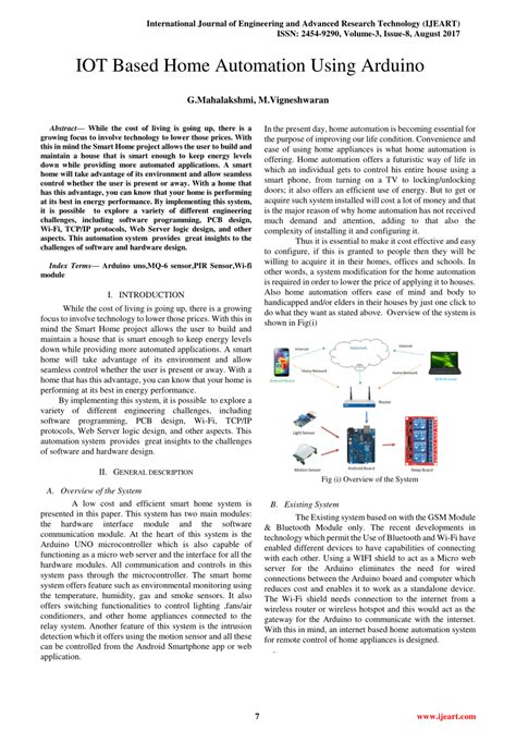 Pdf Iot Based Home Automation Using Arduino