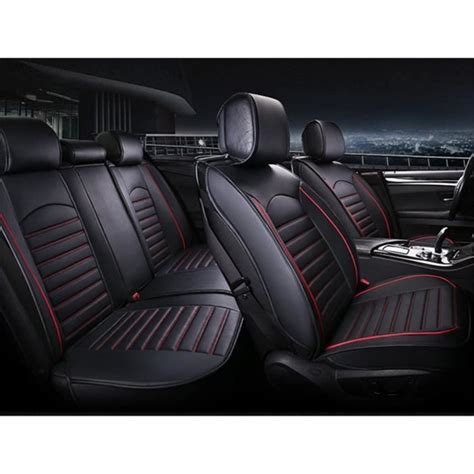 Housses Couvre Sièges Jeu Complet Simili Cuir Noir Rouge Deluxe Citroën