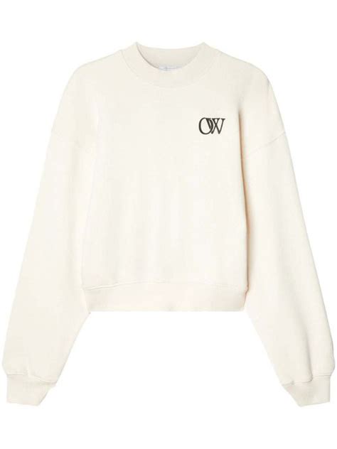 Off White Ow Print Cotton Sweatshirt Cream White