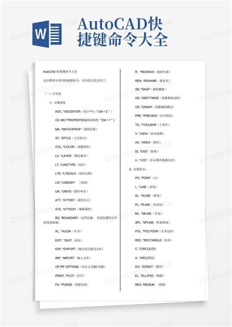 Autocad快捷键命令大全word模板下载编号lbkpooam熊猫办公