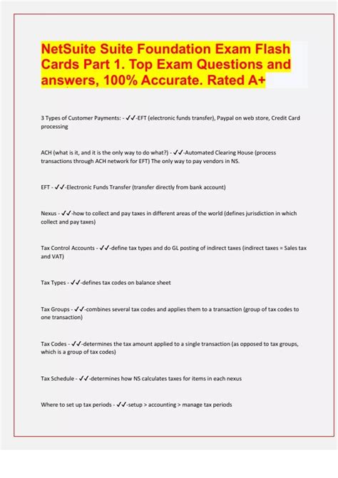 Netsuite Suite Foundation Exam Flash Cards Part 1 Top Exam Questions And Answers 100 Accurate