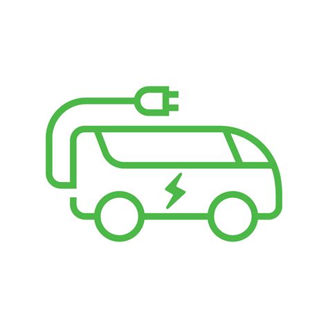 Green Ev Bus With Plug Icon Symbol E Bus Outline With Lightning Bolt