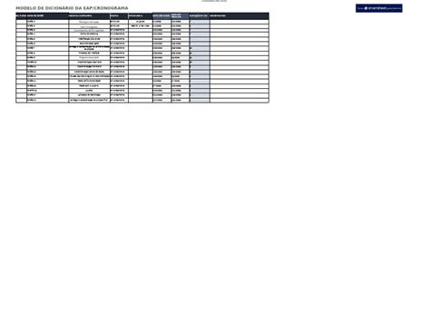 Modelo De Dicionário Da Eap Cronograma Pdf Informática