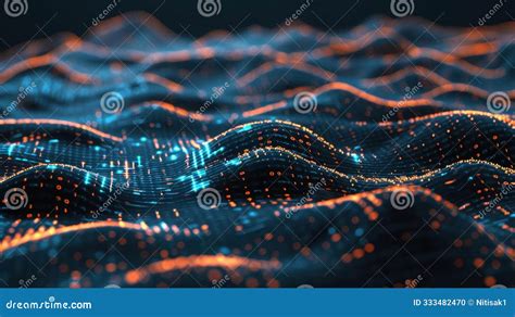 Illustration 3d Model Abstract Digital Landscape With Coding Elements And Machine Learning