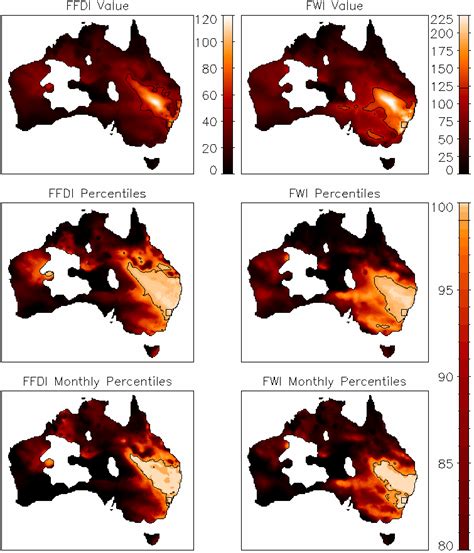 The Ffdi And Fwi For 25 December 2001 Together With Their Percentiles